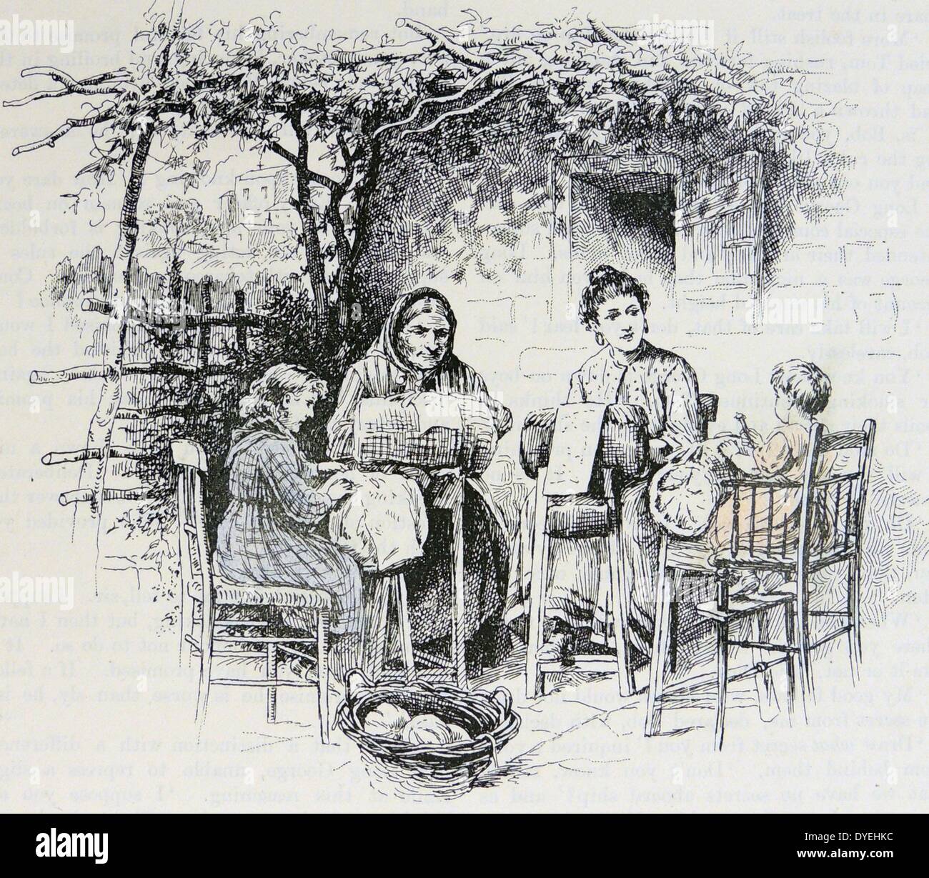 Cottager making pillow lace. Engraving, Ongar, 1823 Stock Photo - Alamy