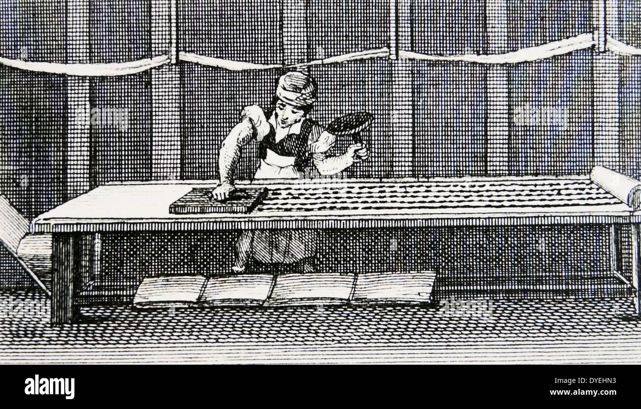 Hand block printing cotton, Manchester, England. Engraving published ...