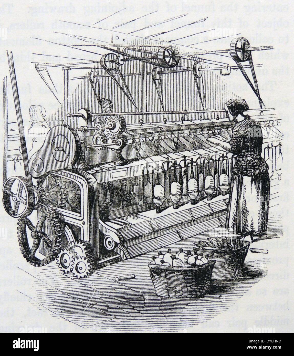 Bobbin-and-fly-frame for drawing (roving) cotton. Engraving, London ...