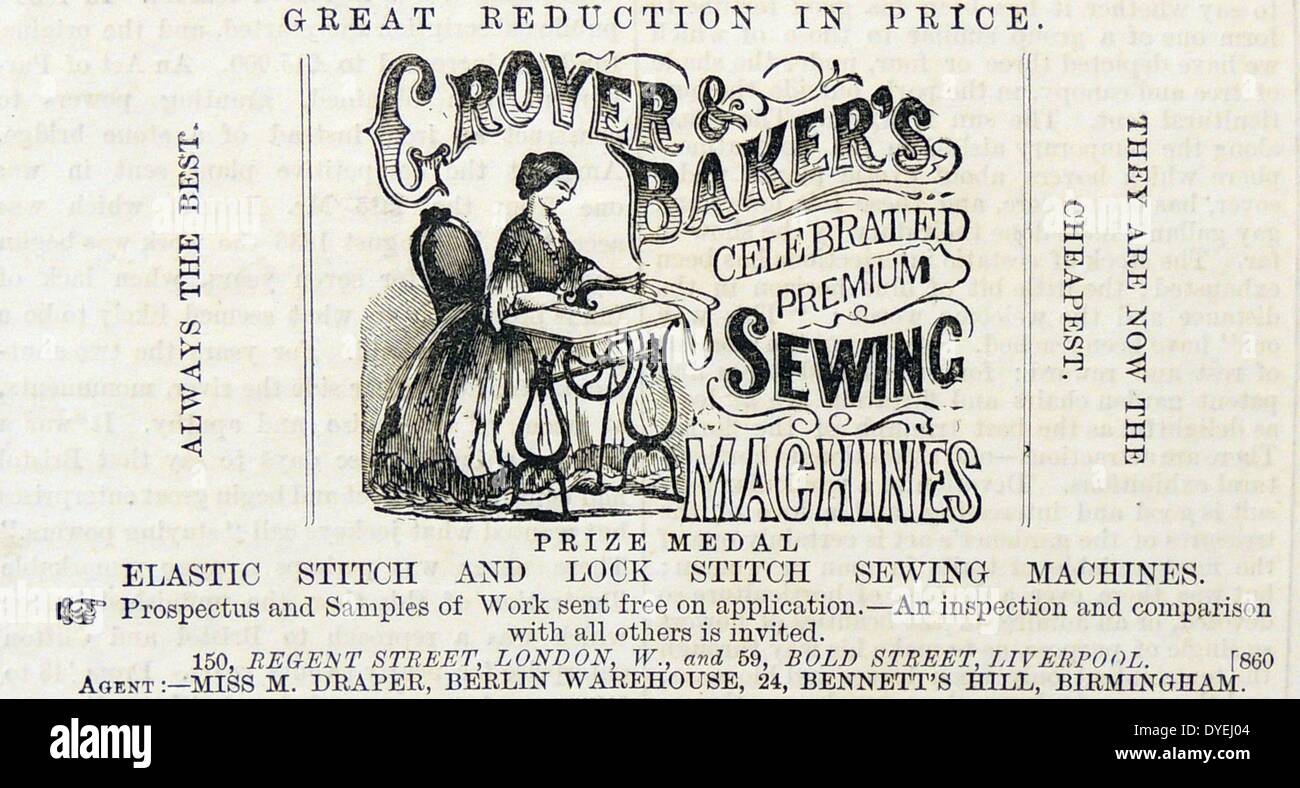 Advertisement for Grover & Baker's sewing machine. Engraving ...