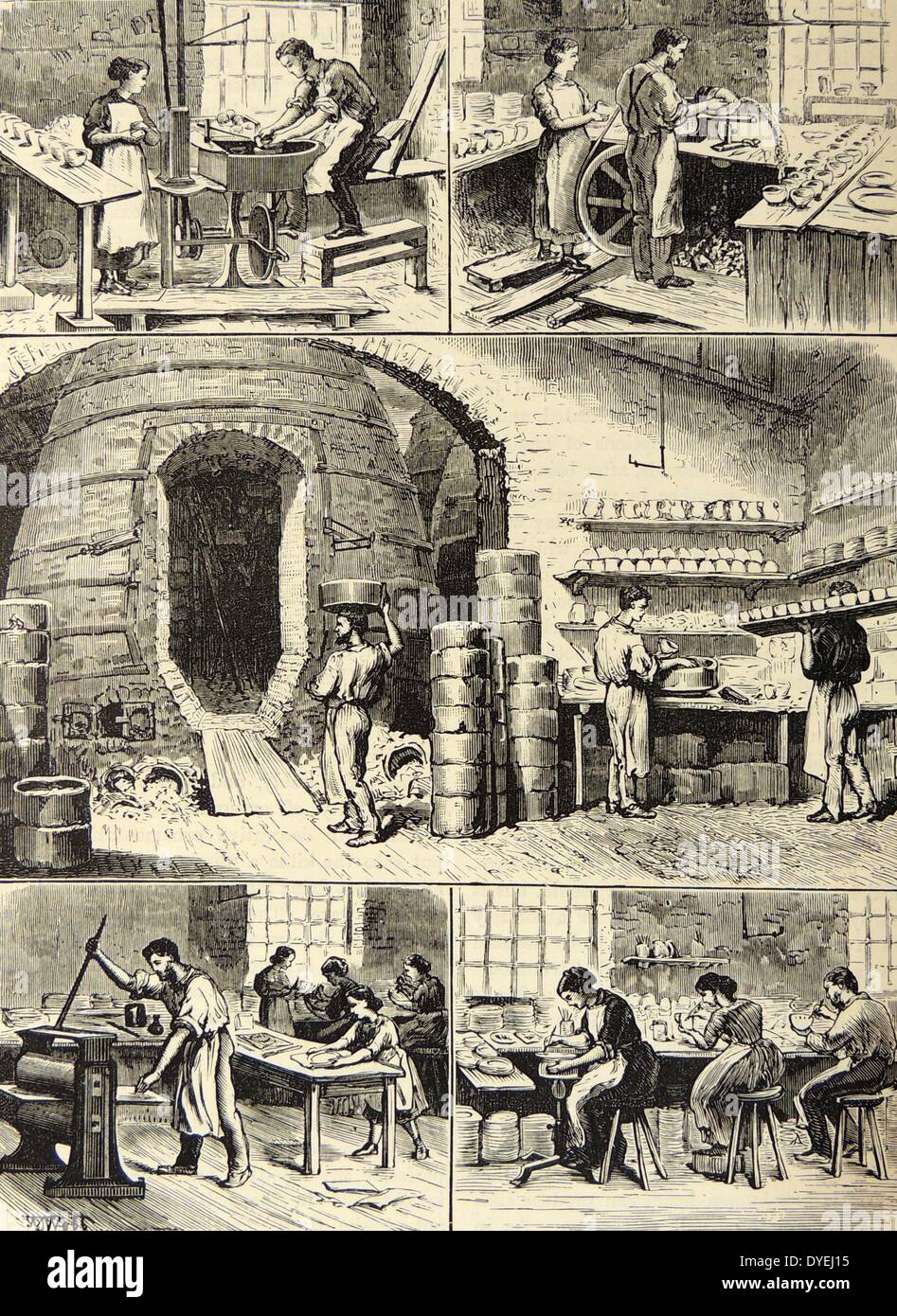 Various processes in a factory in the Potteries, Staffordshire, England ...