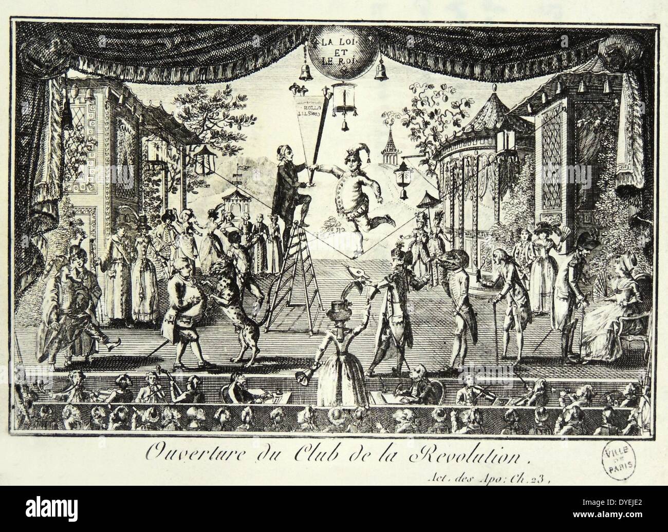 Ouverture du Club de la Révolution depicted in a cartoon illustration ...