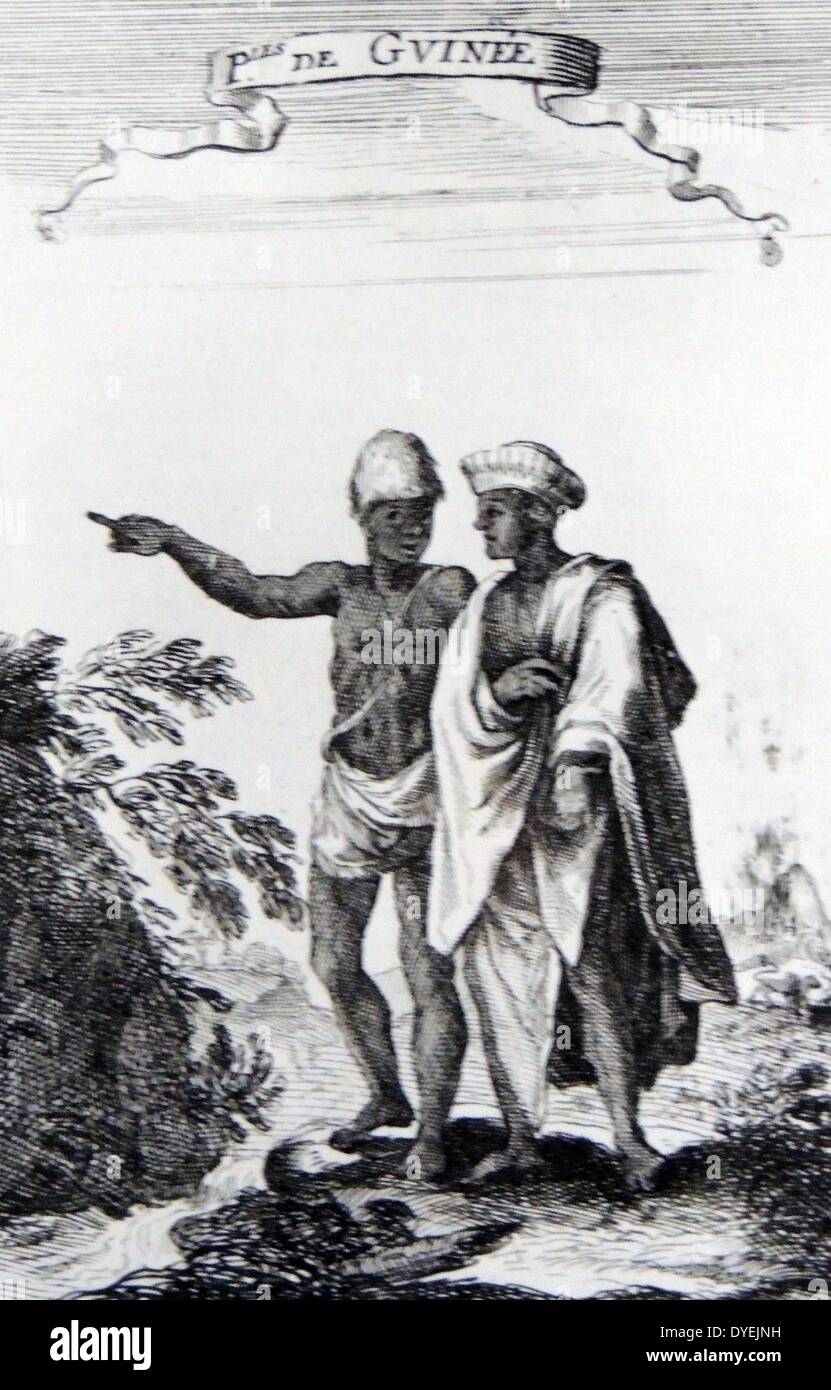 17th century engraving depictingtwo men from Guinea in west africa ...