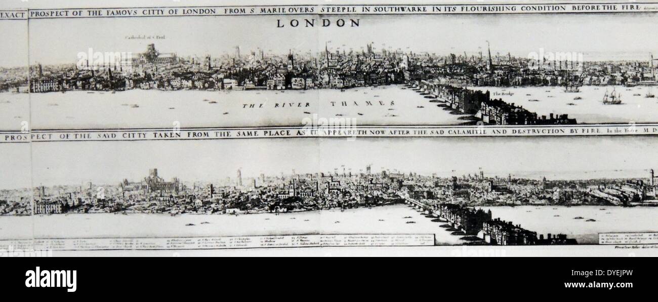 View of london before and after the 1666 Great fire Stock Photo - Alamy