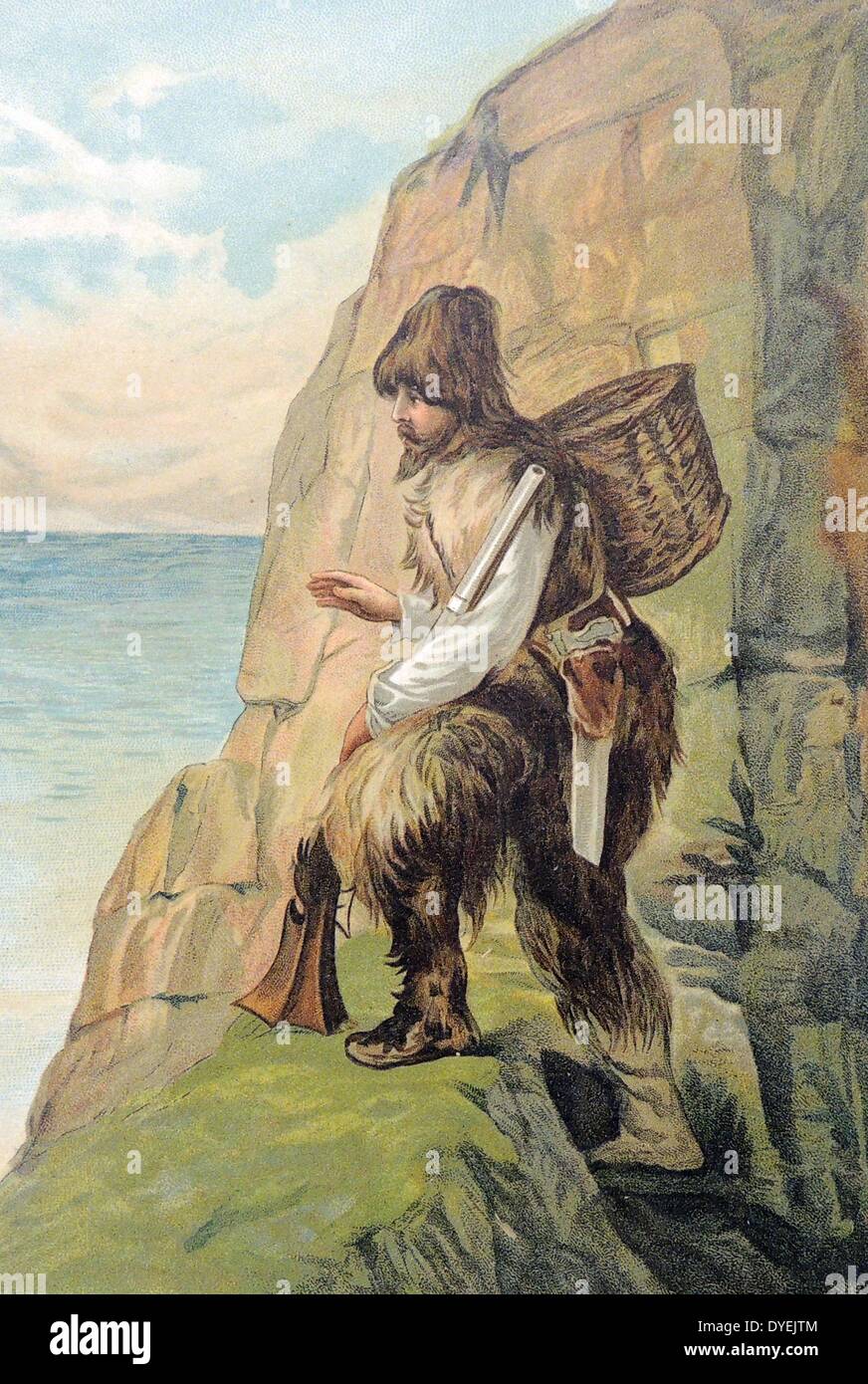 Robinson Crusoe views the new shipwreck. Illustration for ''The Life ...