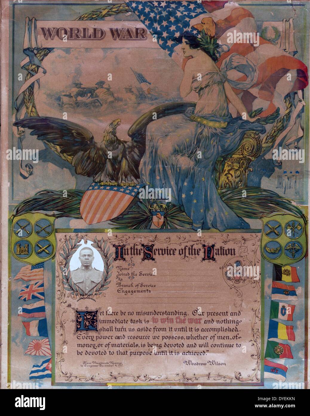 Artist published 1919 commemorative allegorical print showing columbia ...