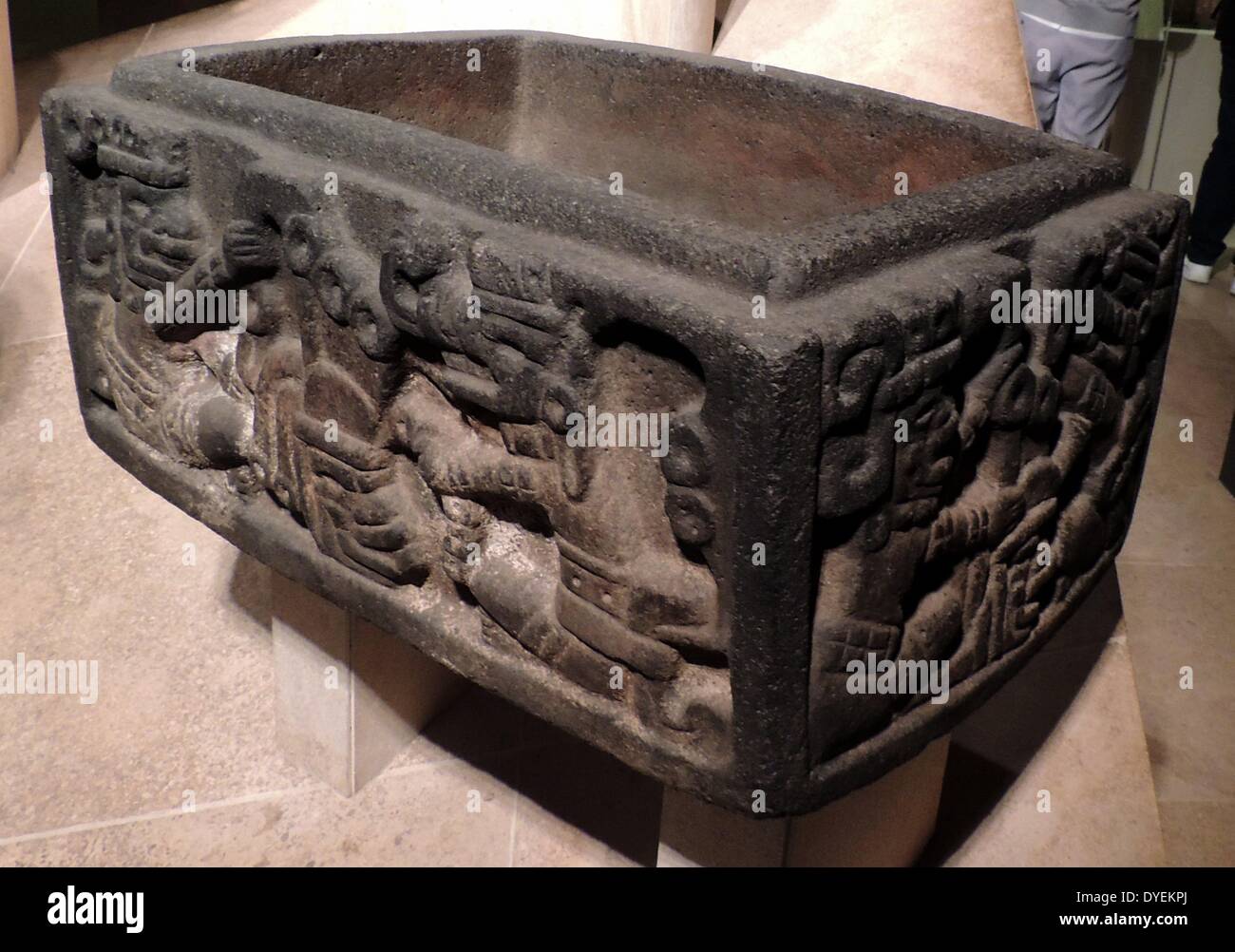 Fragment stone box tepetlacalli aztec ornate carving hi-res stock ...