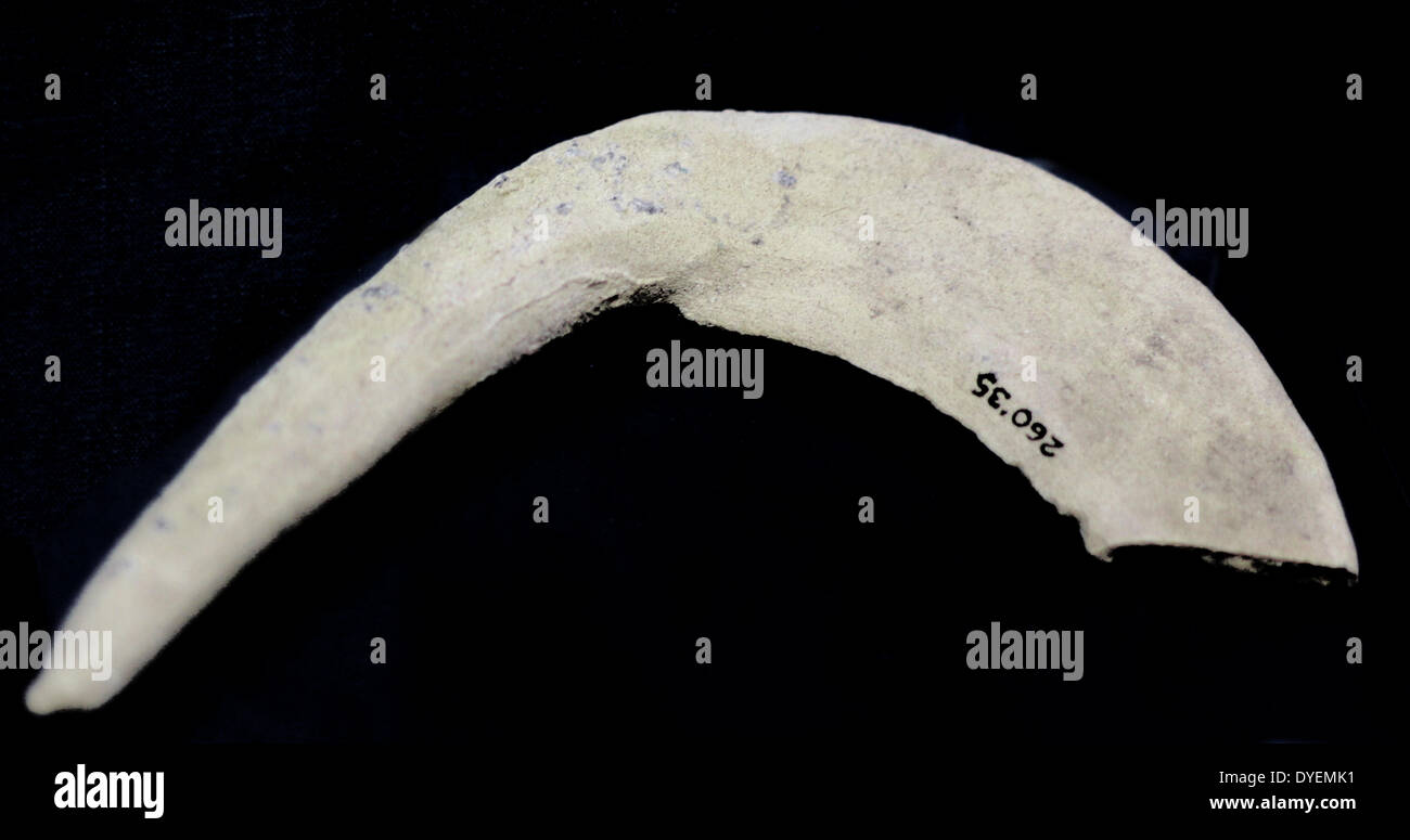 clay sickle for reaping crops. Sumerian Ubaid culture, from Ur in Iraq ...