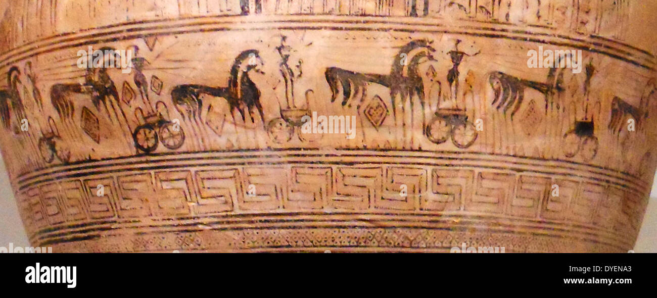 Detail from a Terracotta Krater (Large vase), Greek, 725BC Depicts a ...