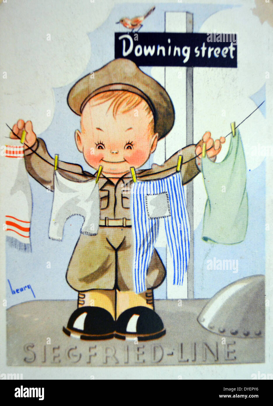 British world war two postcard showing a boy hanging washing. We're ...