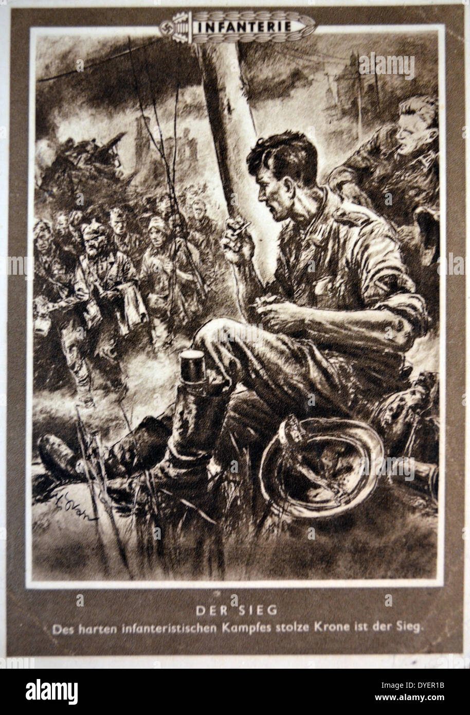 German world war two Postcard, showing German infantry Stock Photo - Alamy