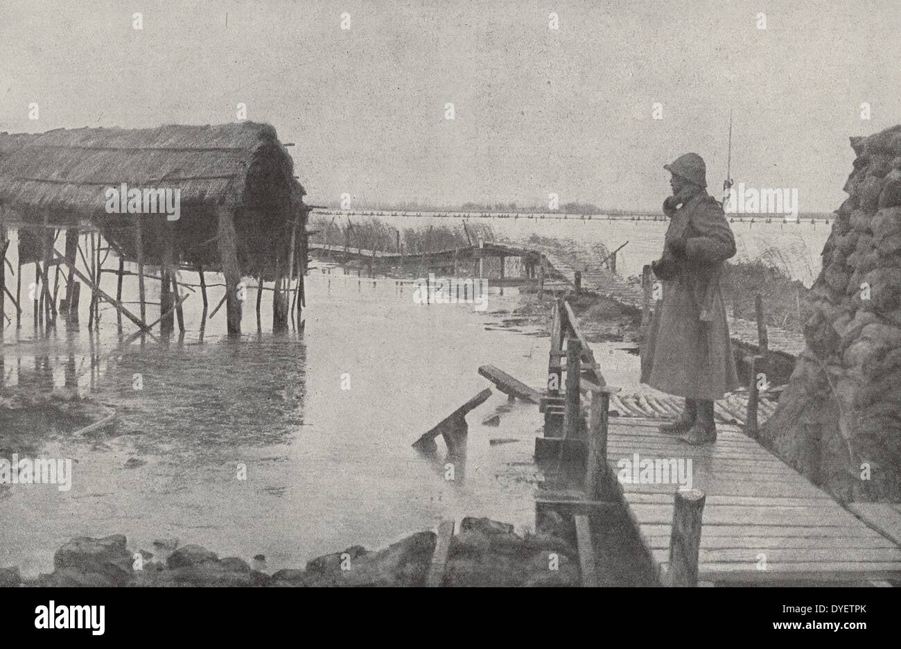 A French soldier on guard at the front at Yser 1915, World War One ...
