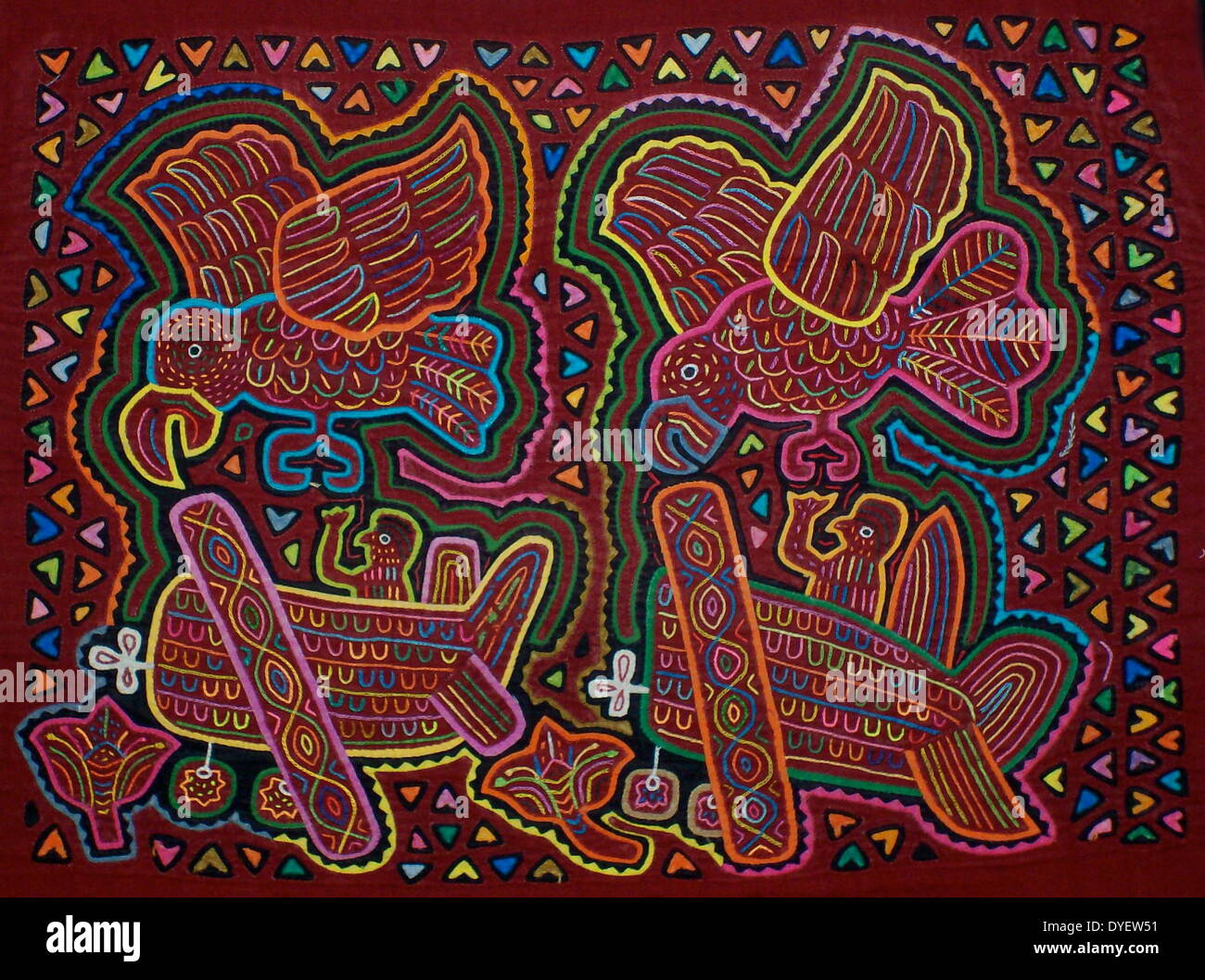 Mola textile by Kuna Indian artist, depicting a modern influence on the ...