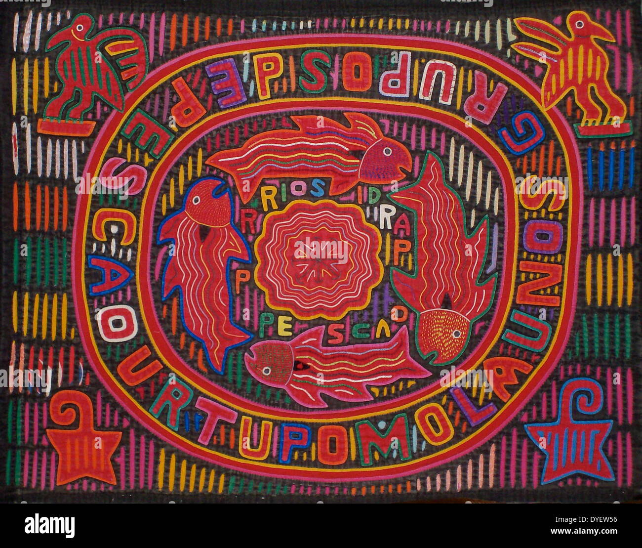 Mola textile by Kuna Indian artist, depicting a modern influence on the ...