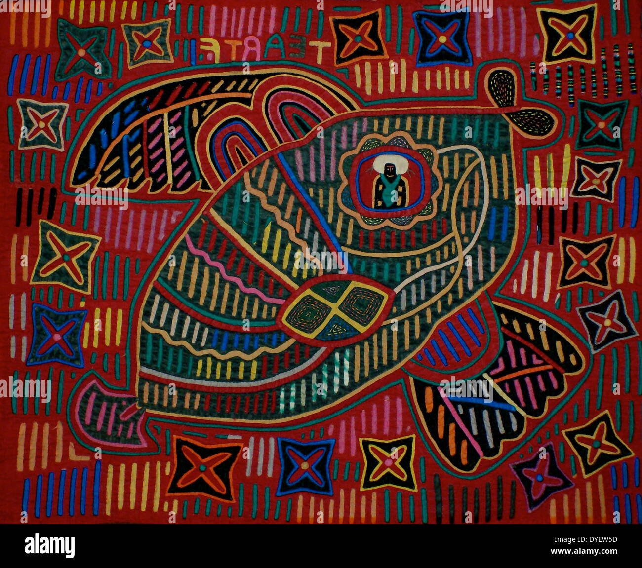 Mola textile by Kuna Indian artist, depicting a modern influence on the ...