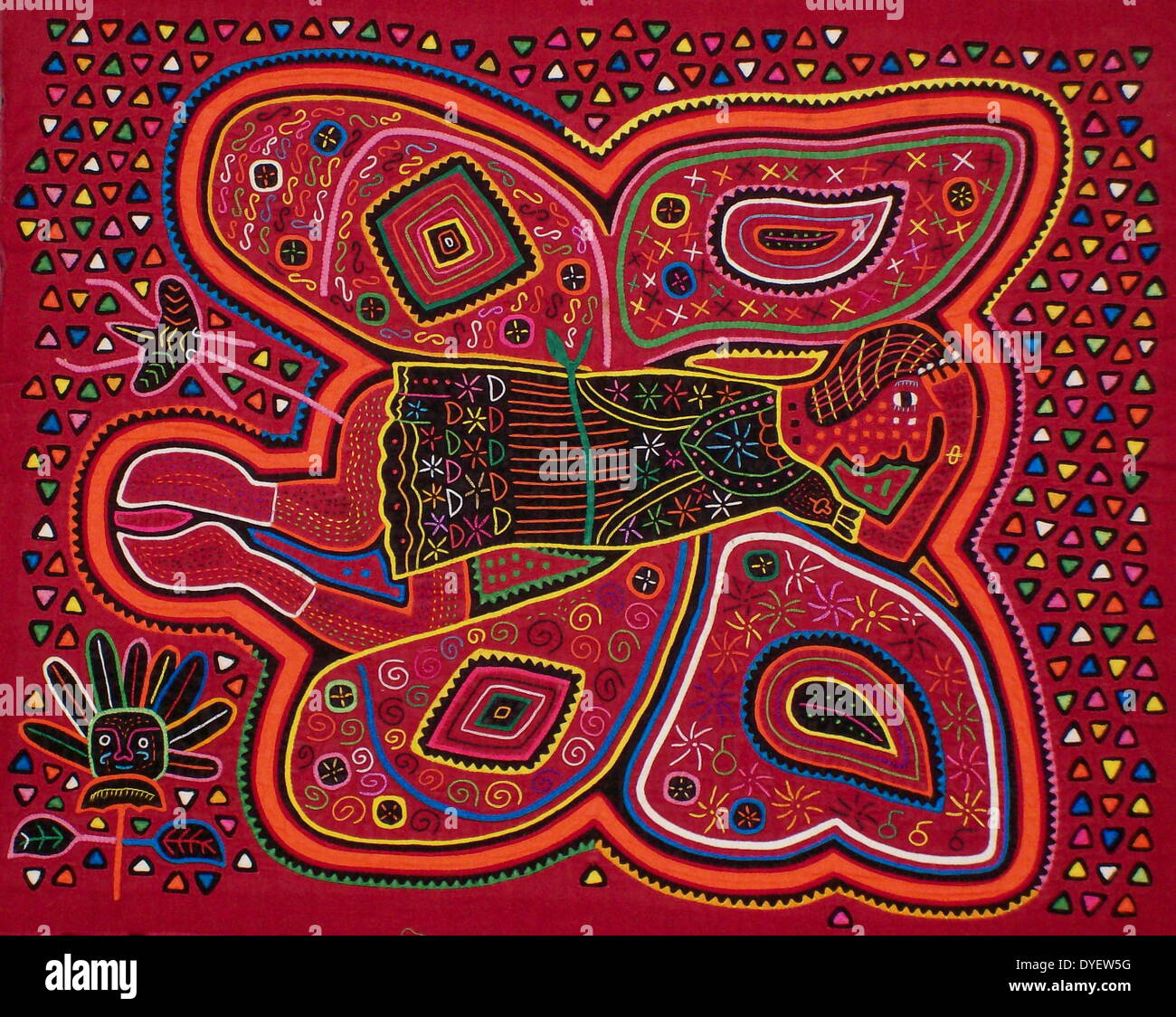 Mola textile by Kuna Indian artist, depicting a modern influence on the ...