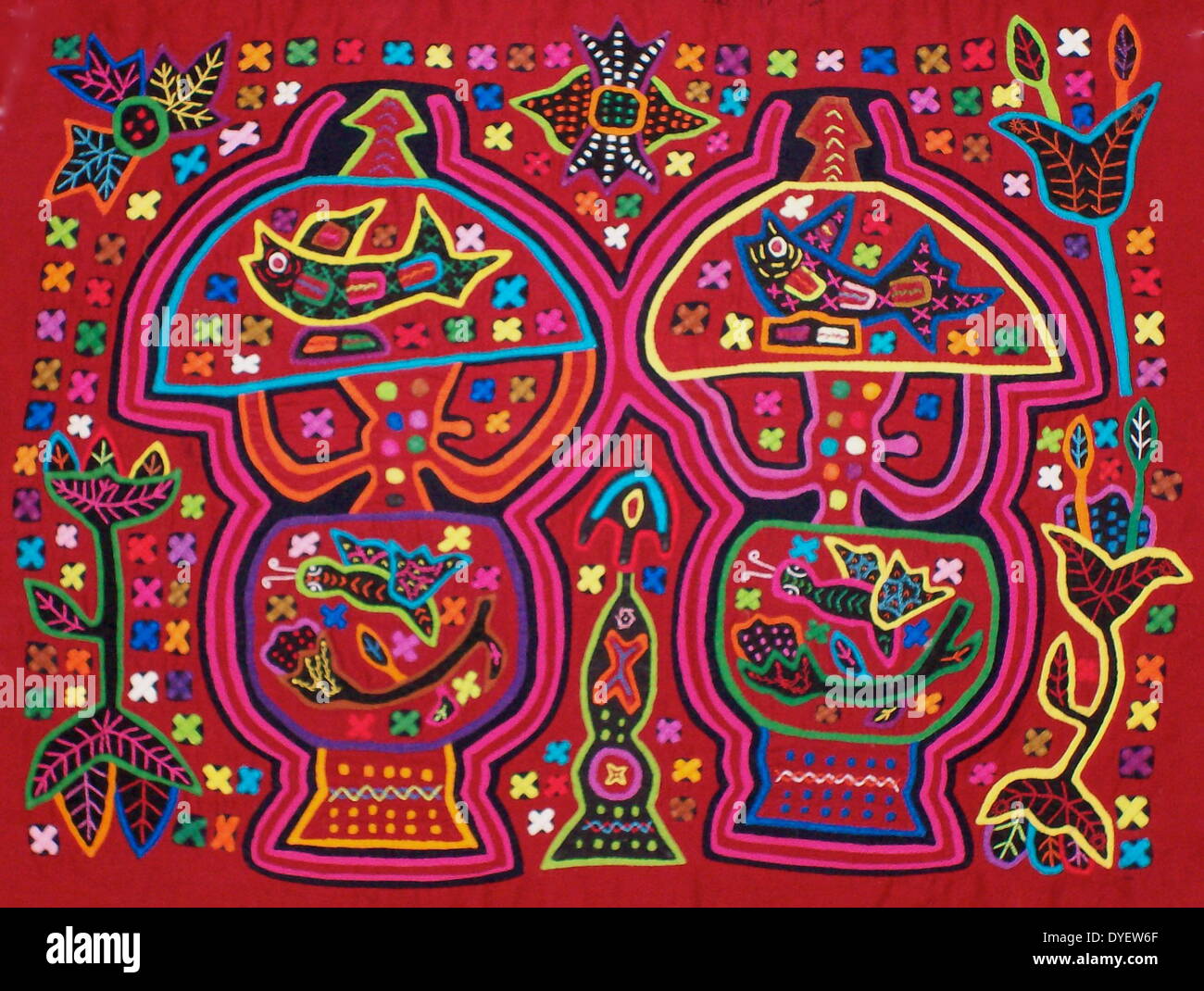 Mola textile by Kuna Indian artist, depicting an object used by this ...