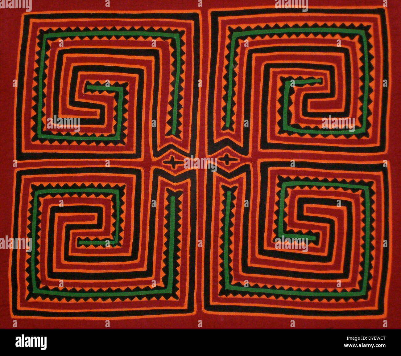 Mola textile by Kuna Indian artist, with an abstract pattern. From the ...