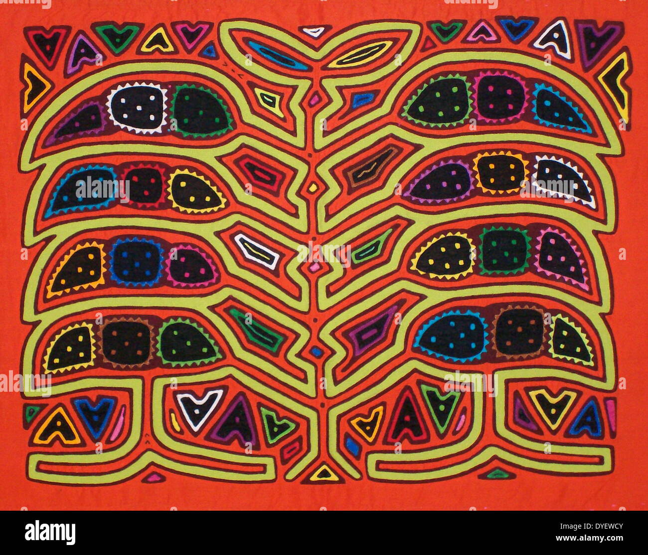 Mola textile by Kuna Indian artist, depicting a bean plant. From the ...