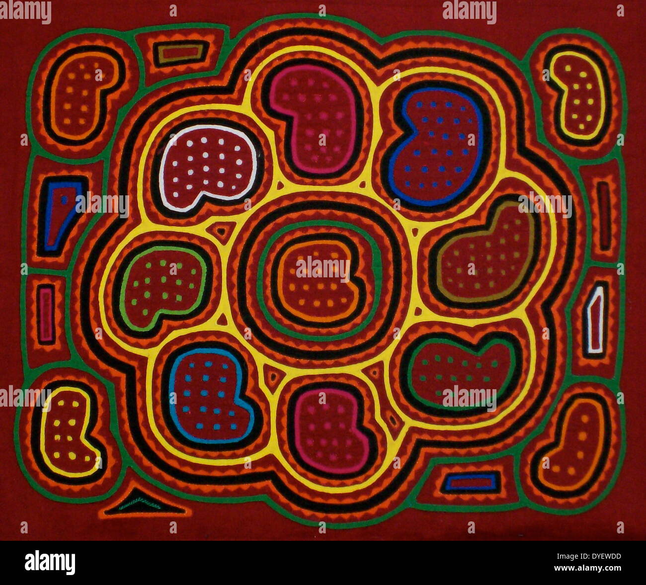 Mola textile by Kuna Indian artist, depicting plant seeds. From the San ...