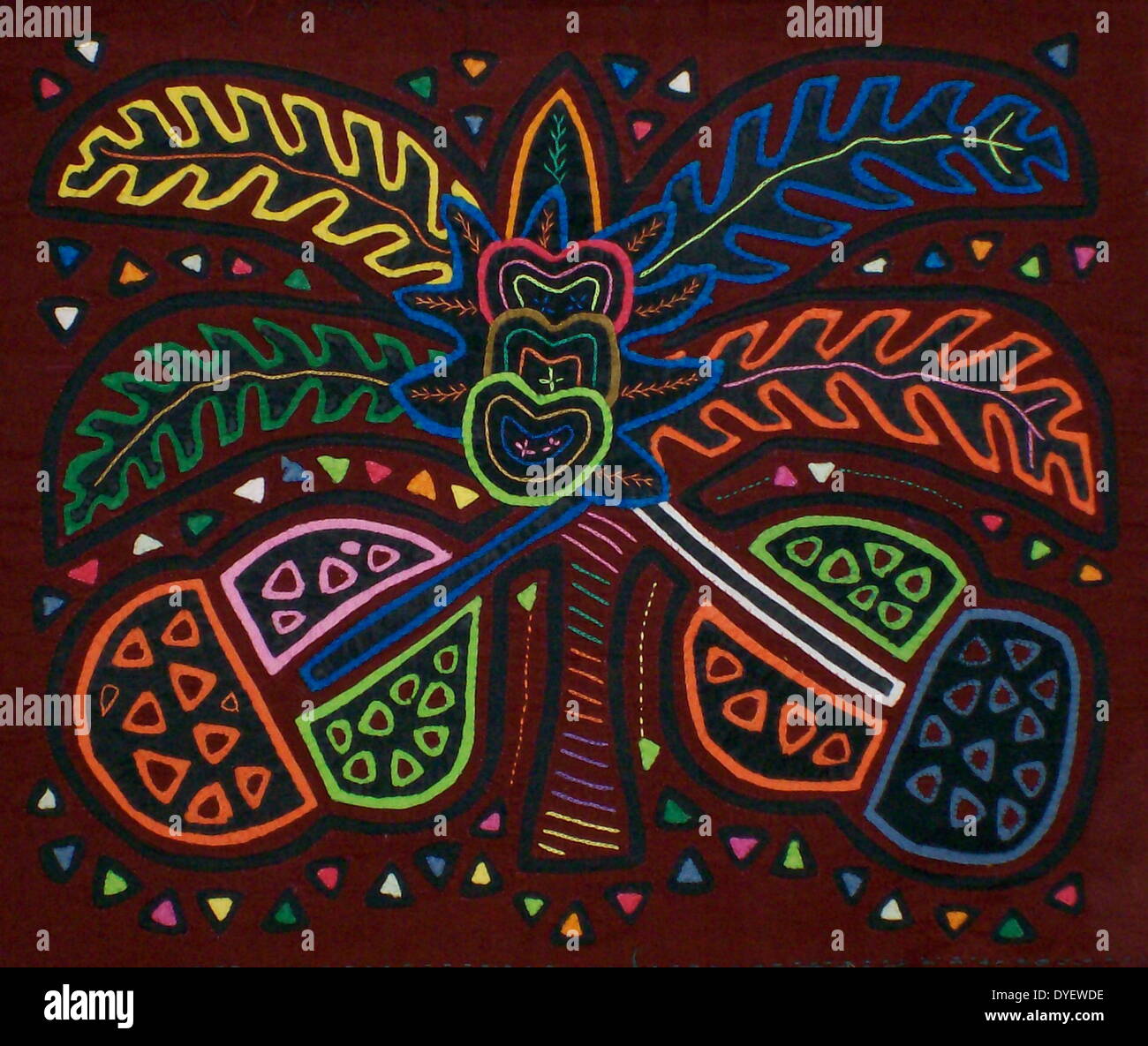 Mola textile by Kuna Indian artist, depicting a coconut palm tree. From ...