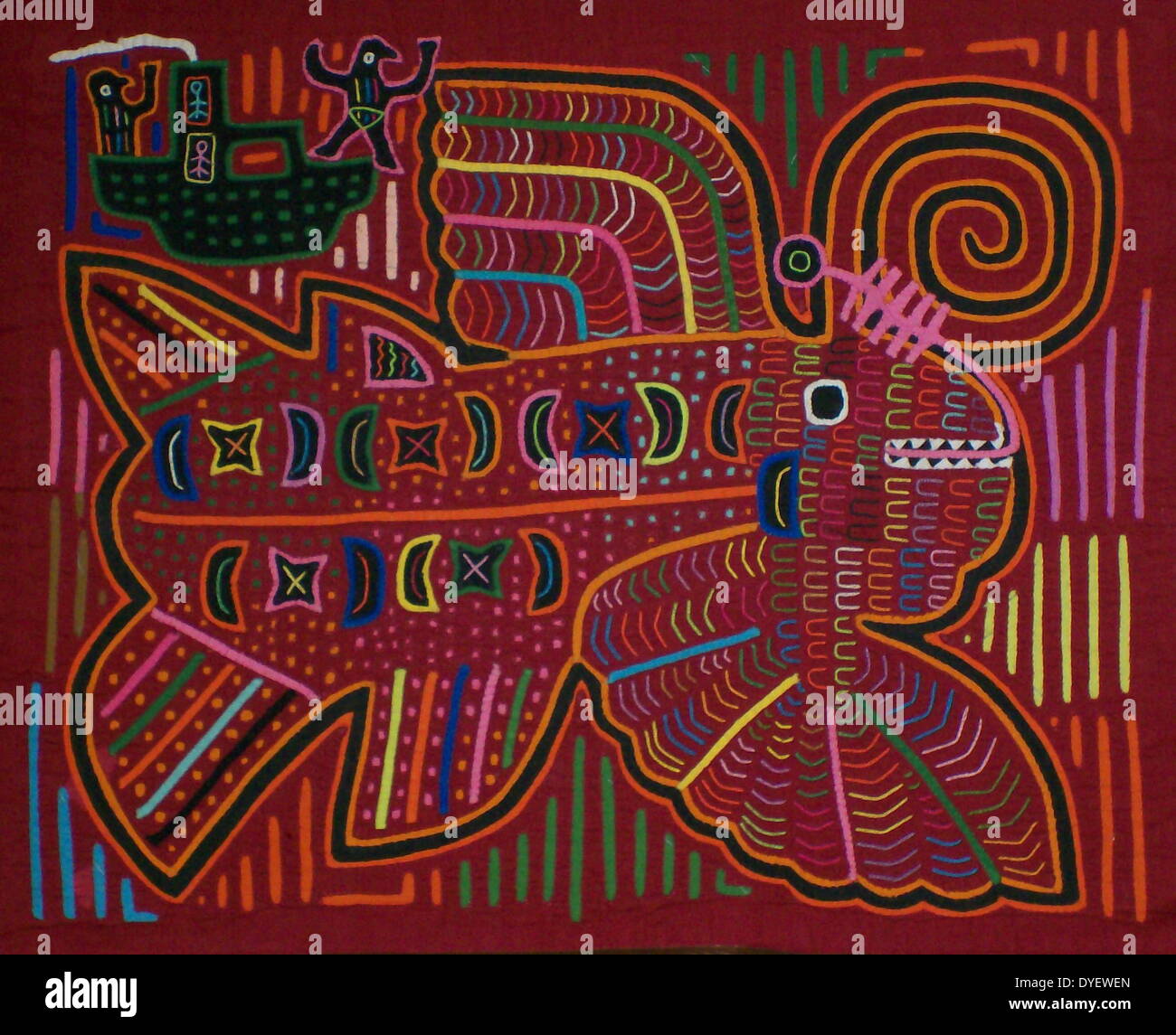 Mola textile by Kuna Indian artist, depicting a spouting whale being ...