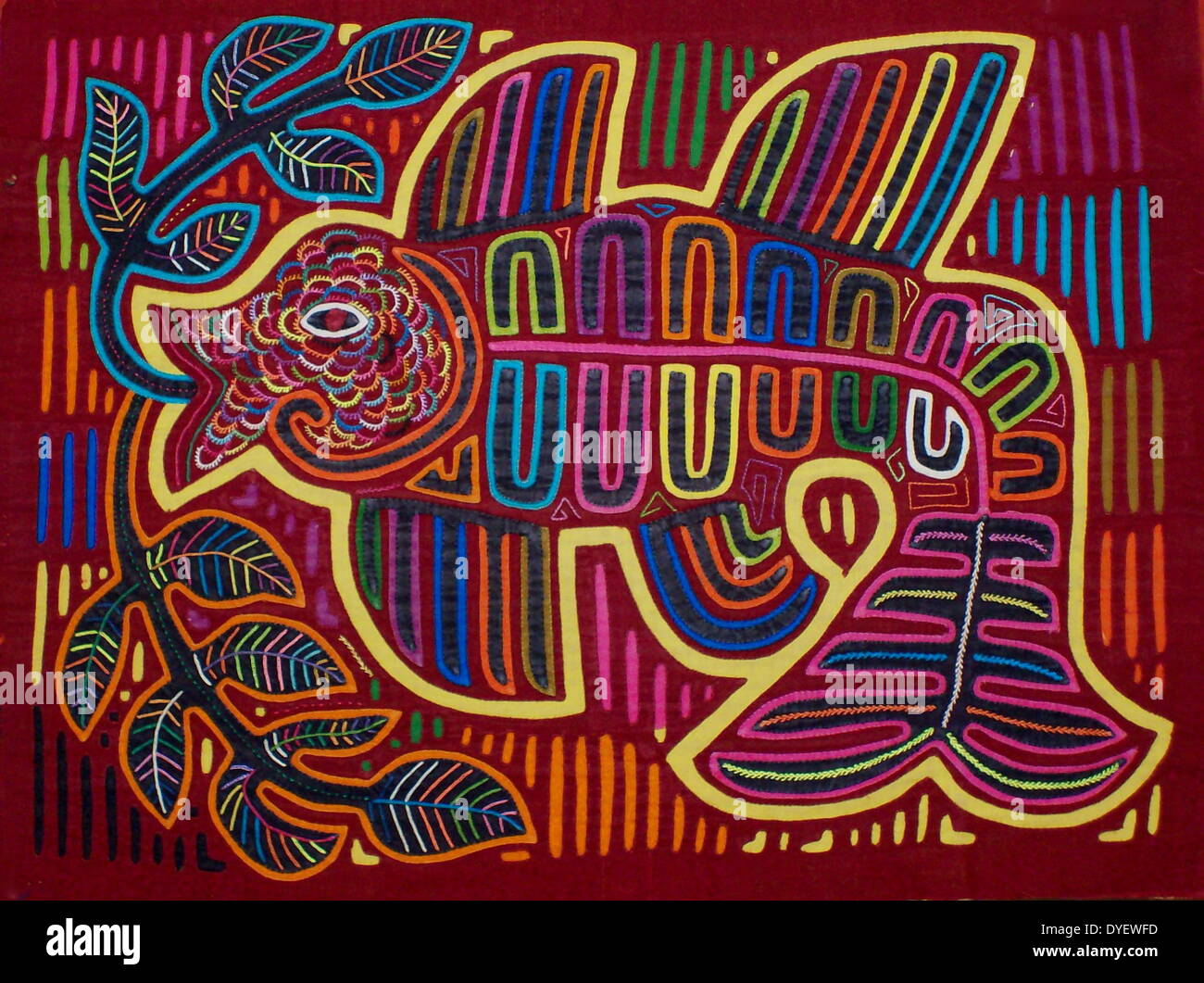 Mola textile by Kuna Indian artist, depicting a large fish. From the ...