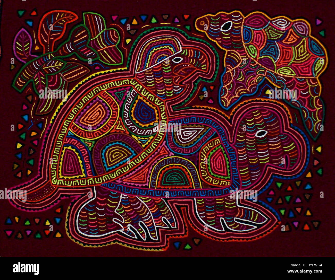 Mola textile by Kuna Indian artist, depicting mating turtles. From the ...