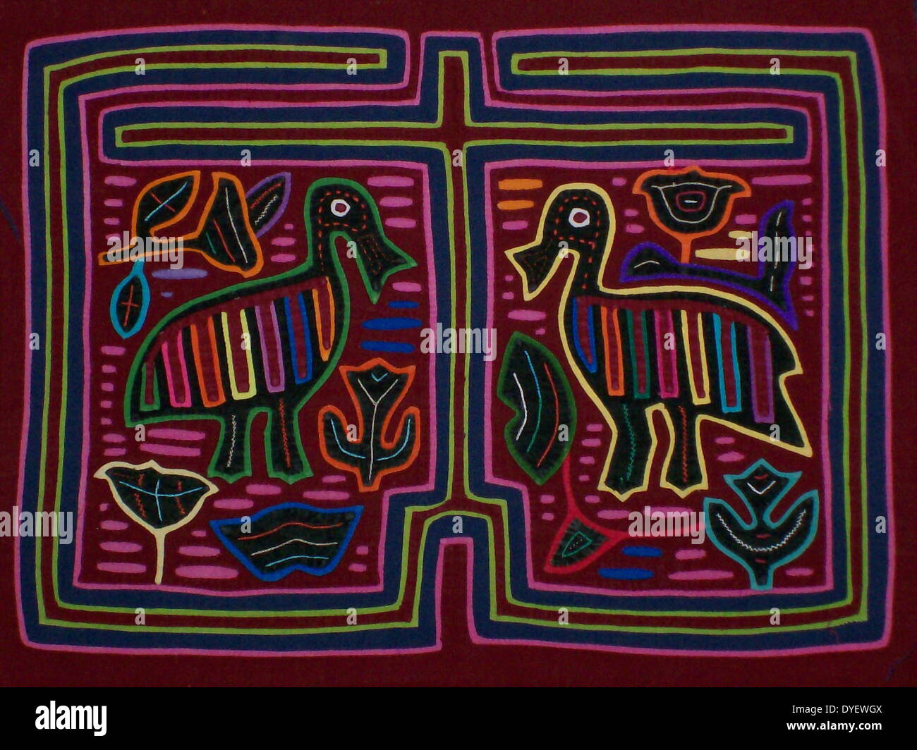 Mola textile by Kuna Indian artist, depicting two ducks. From the San ...