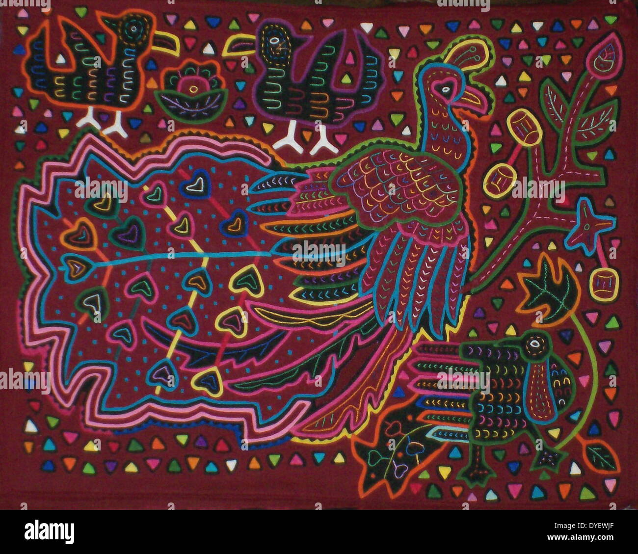 Mola textile by Kuna Indian artist, depicting a peacock. From the San ...