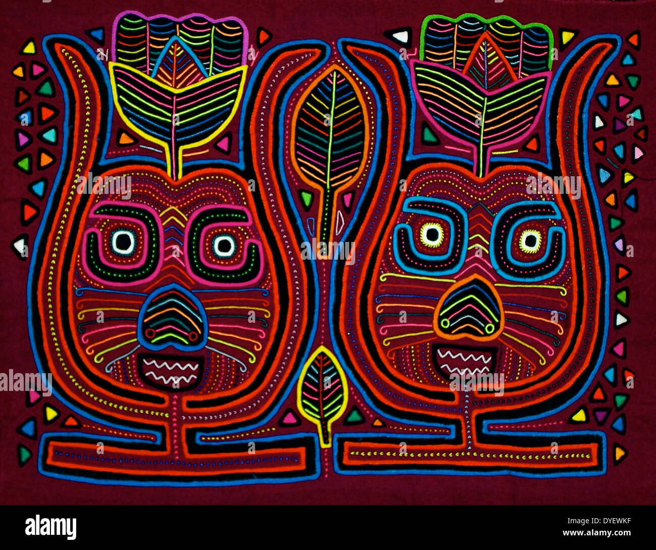 Mola textile by Kuna Indian artist, depicting two cats. From the San ...