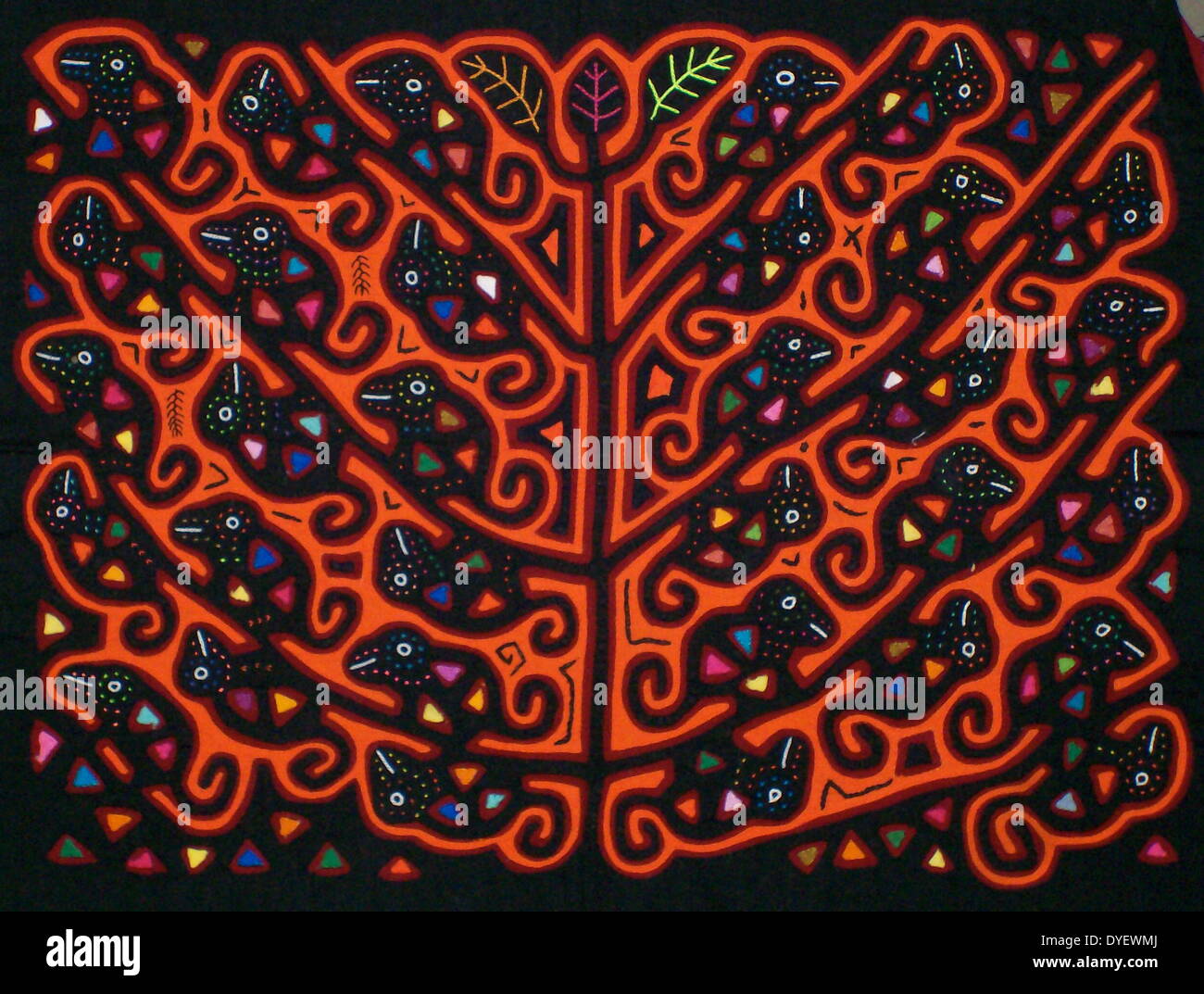 Mola textile by Kuna Indian artist, depicting monkeys. From the San ...