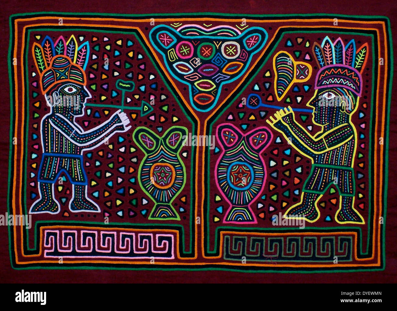 Mola textile by Kuna Indian artist, depicting medicine-men creating ...
