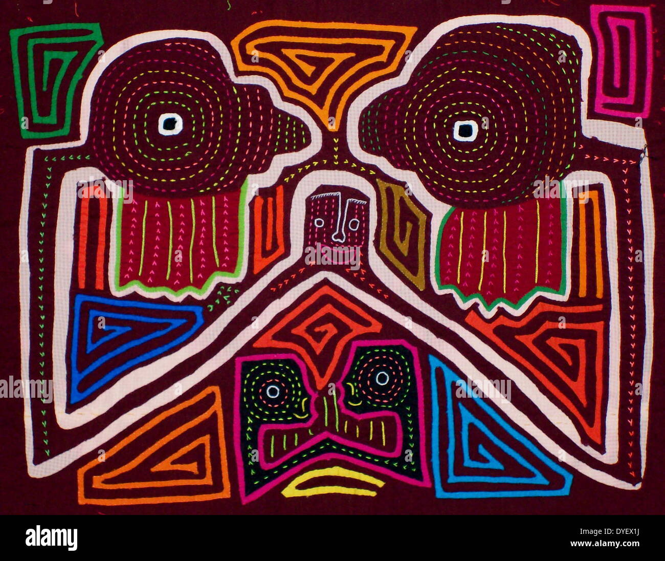 Mola textile by Kuna Indian artist, depicting a monster. From the San ...