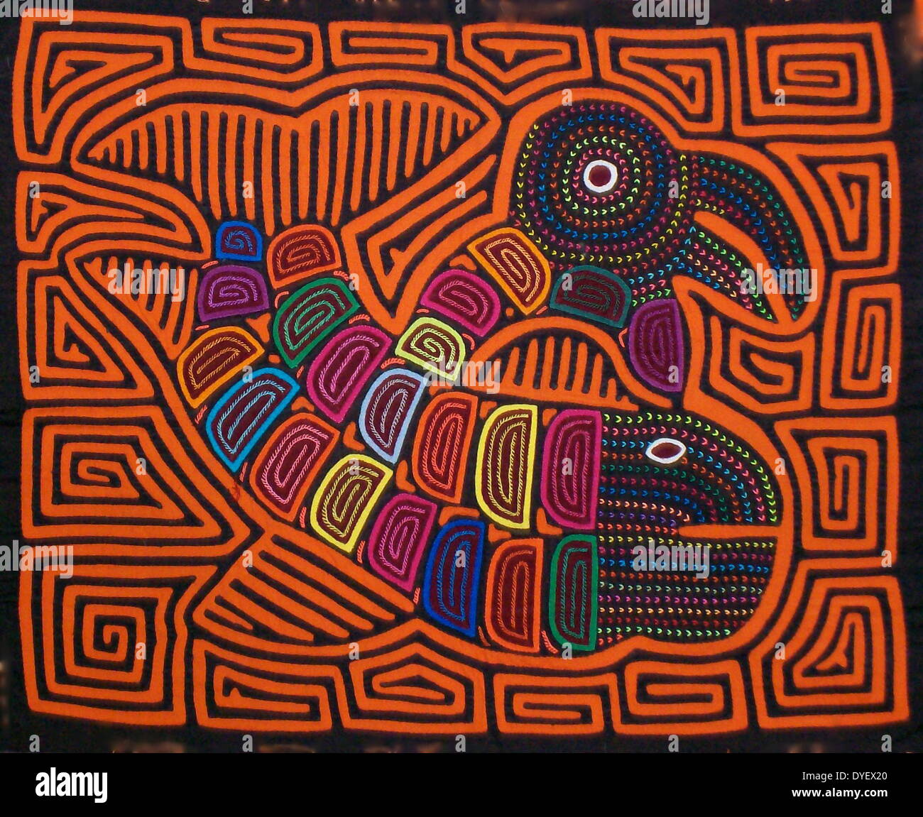 Fiber Arts Sewing A Bright Orange Bird Catching A Fish Vintage Mola Art ...