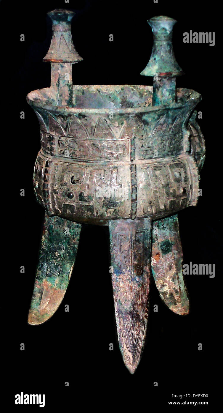 Bronze tripod vessel, Jia, Shang period, Shanghai Museum, China Stock ...