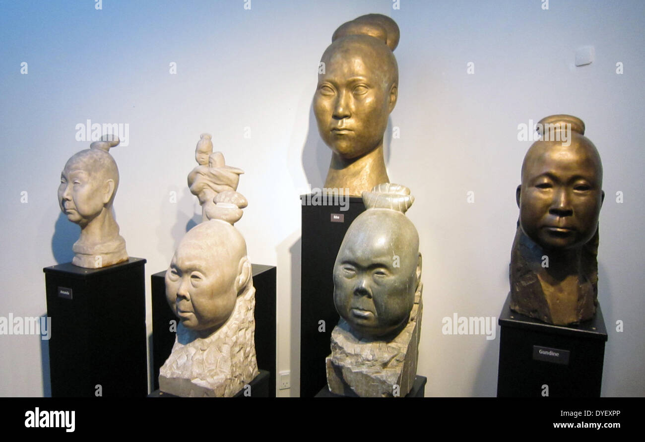 Modern Eskimo sculptural portraits, Nuuk Museum, Greenland Stock Photo ...