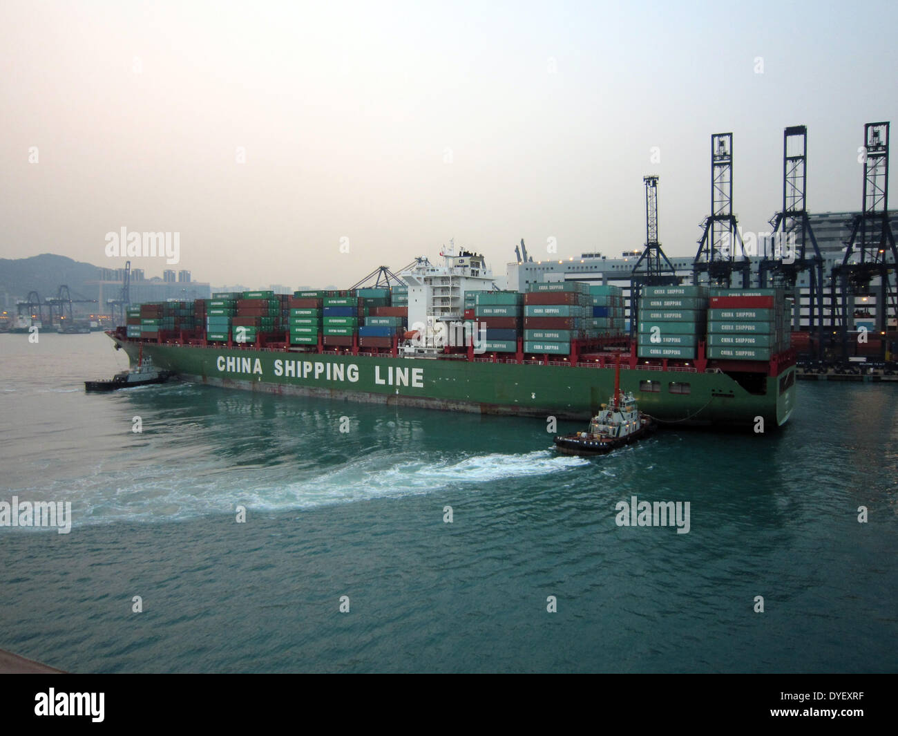 China Shipping Line, Container Vessel docking in Hong Kong harbour ...