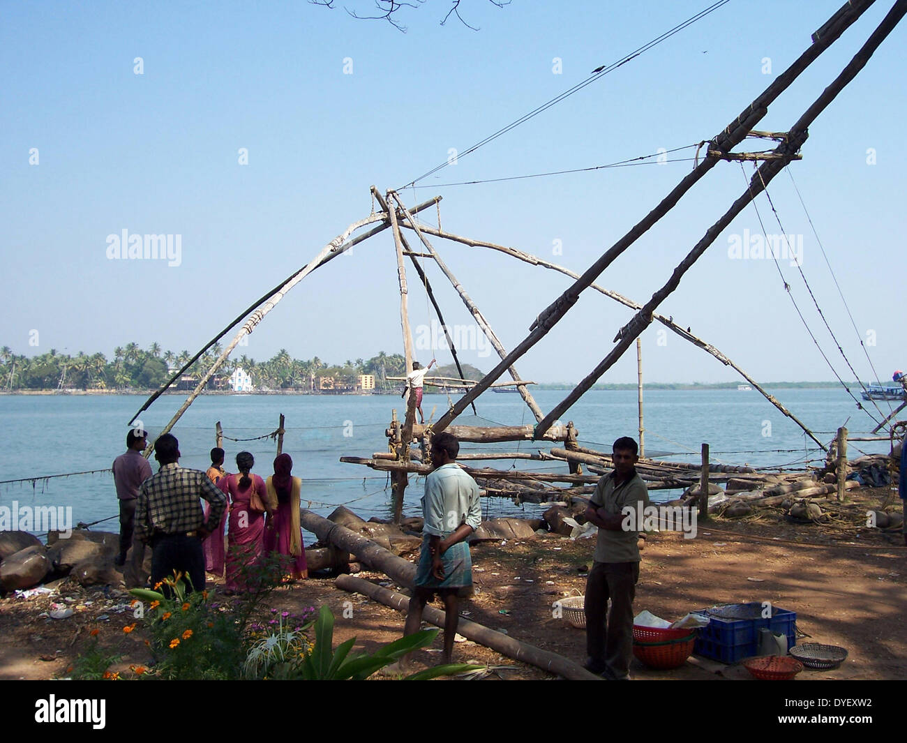 Ancient Chinese fishing-net, still in use today, Cochin, India, 2009 ...