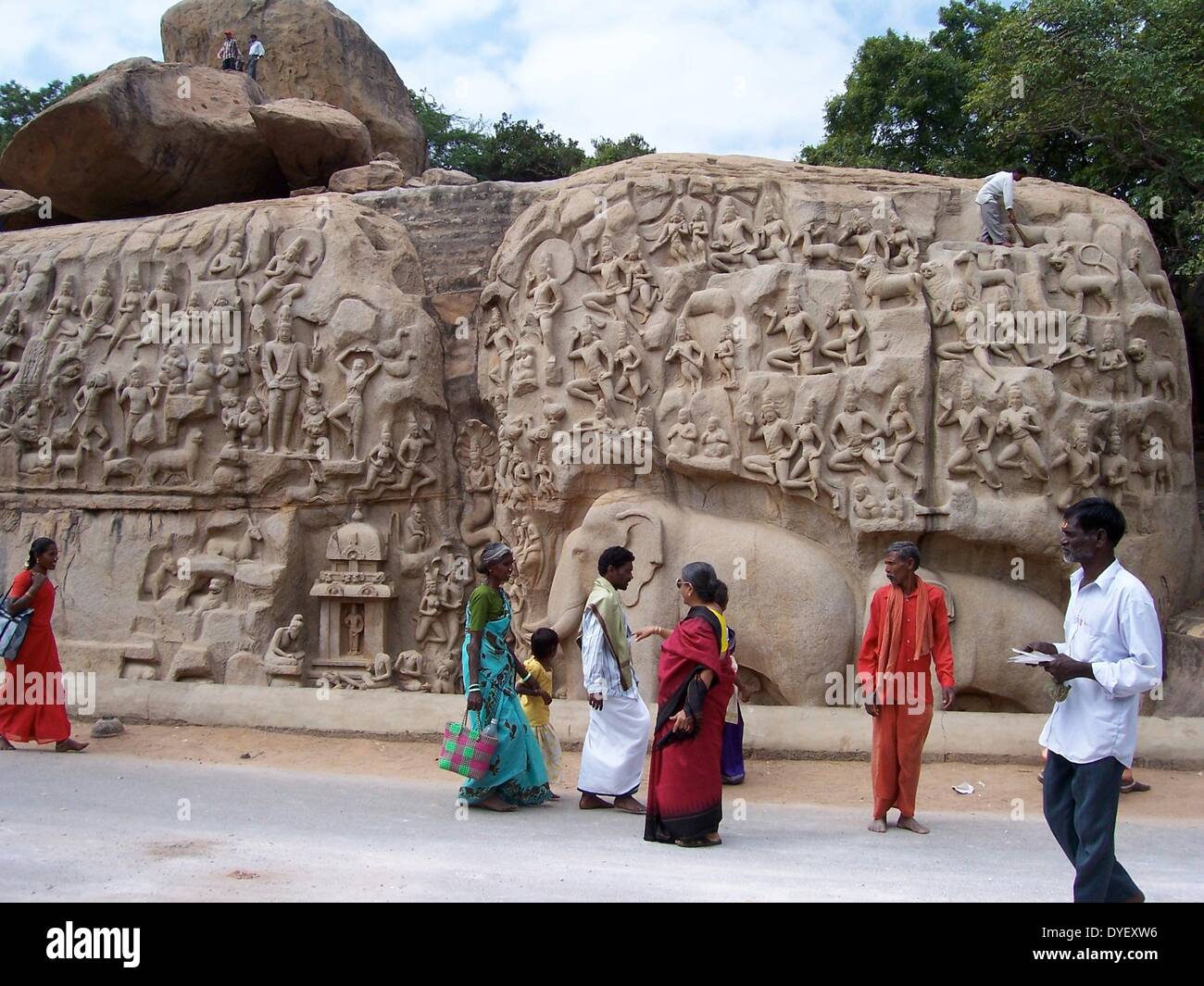 Bas relief figures known as ‘Arjuna’s Penance’, depicting the epic-hero ...