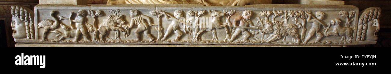 Roman Sarcophagus Featuring Scenes Of The Calydonian Boar Hunt Made