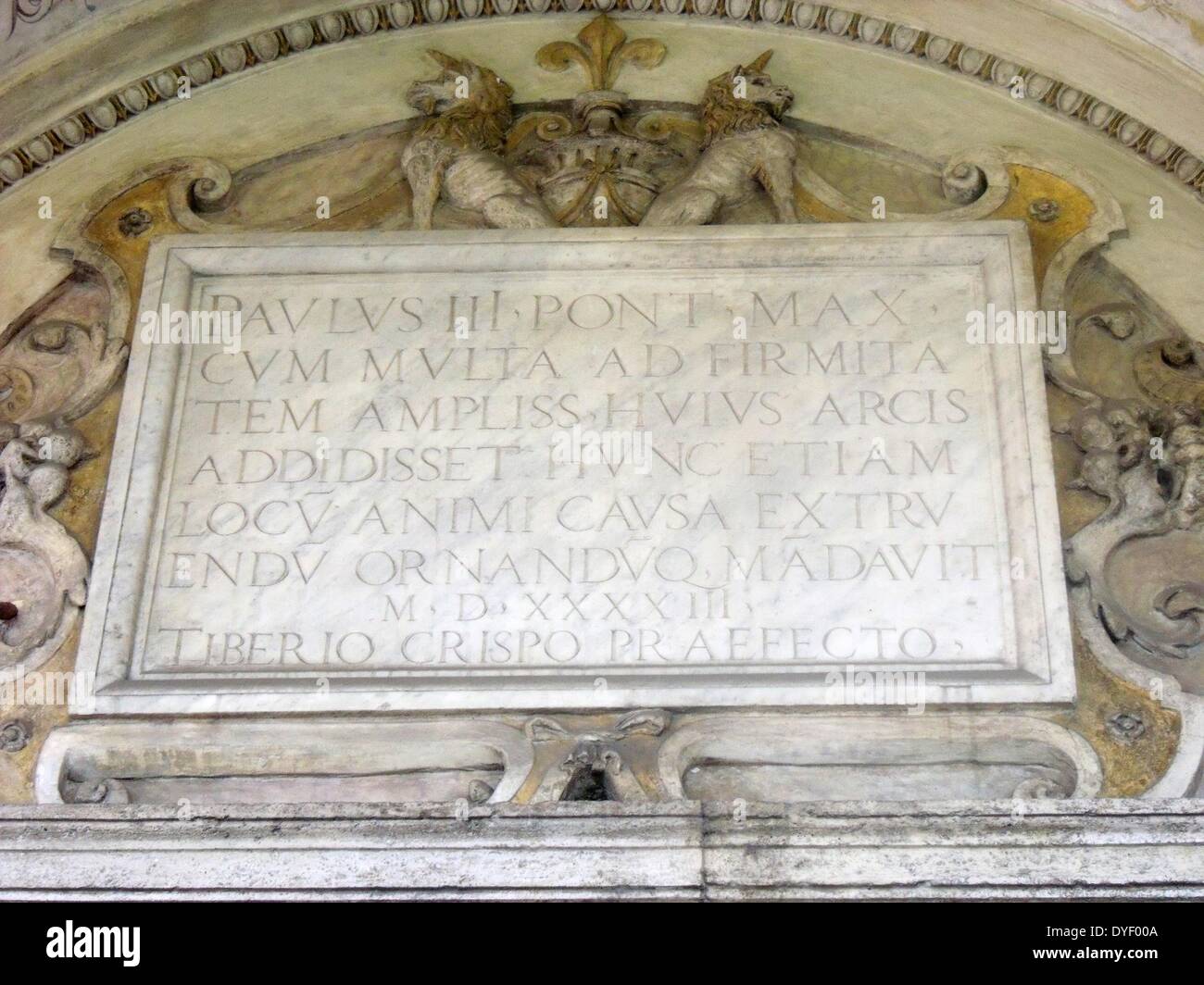 Latin inscription detail from the castel santangelo hi-res stock ...