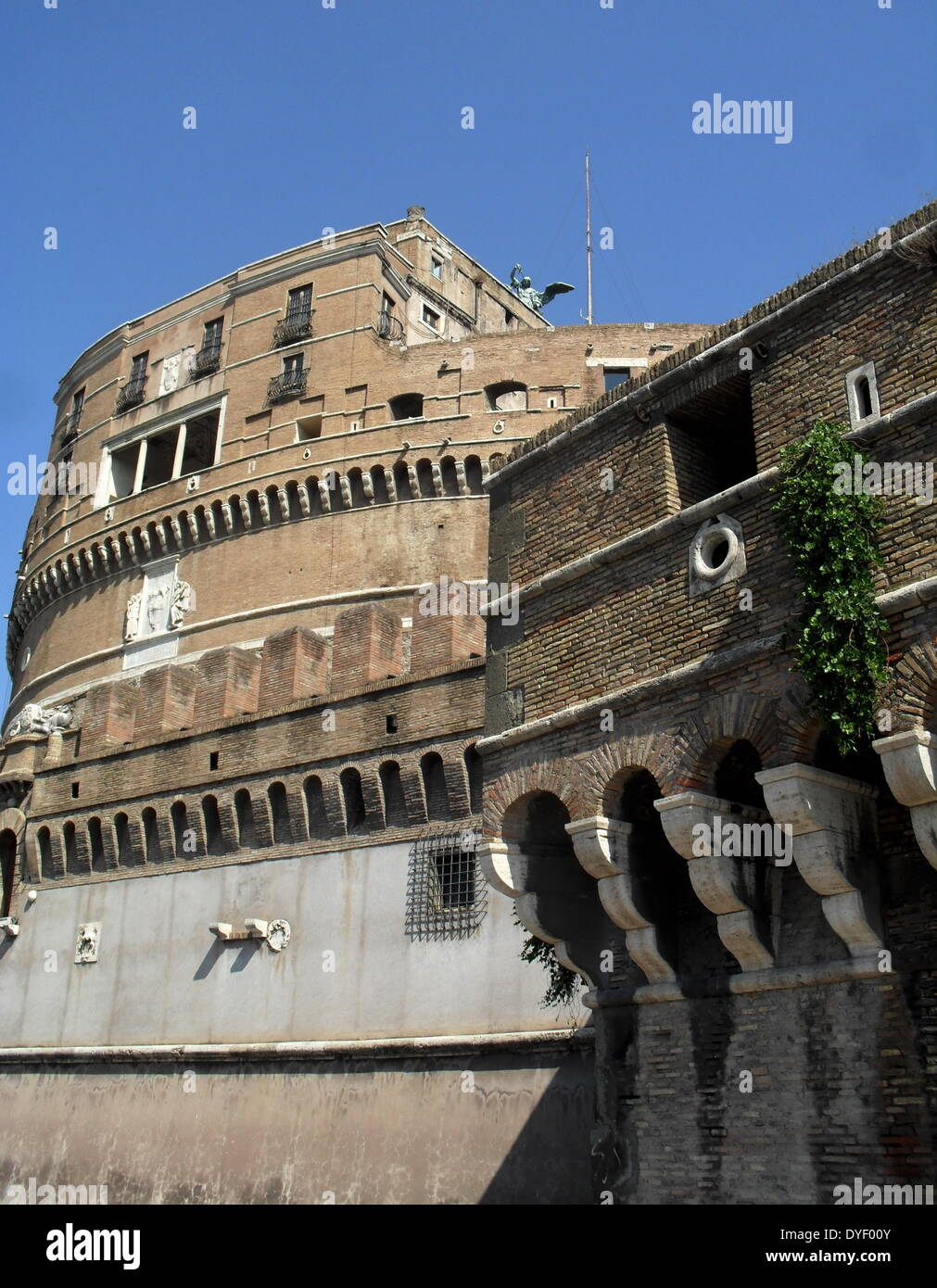 Architectural detail from the Castel Sant'Angelo, a tall cylindrical ...