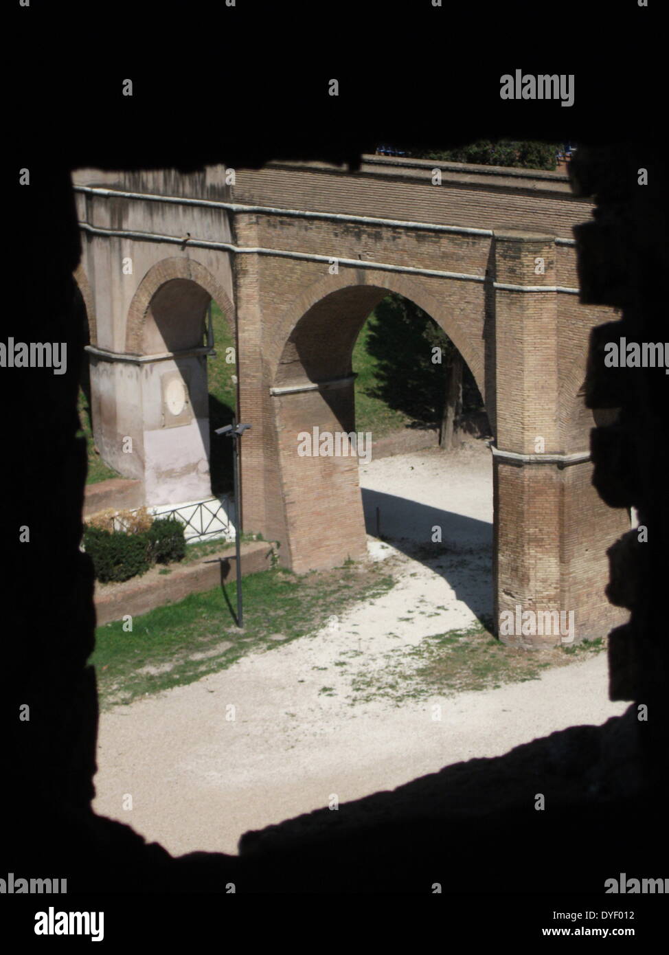 Architectural detail from the Castel Sant'Angelo, a tall cylindrical ...