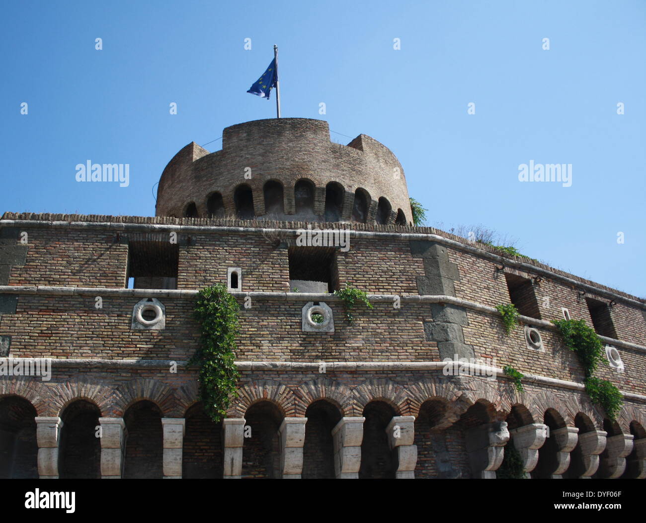 Architectural detail from the Castel Sant'Angelo, a tall cylindrical ...