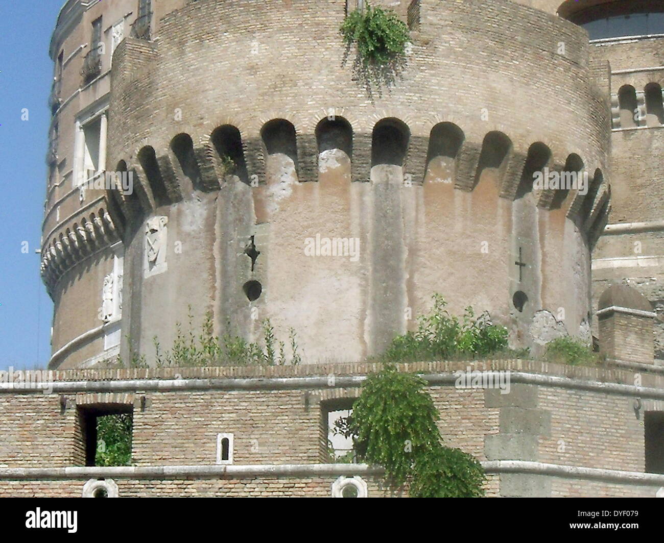 Architectural detail from the Castel Sant'Angelo, a tall cylindrical ...