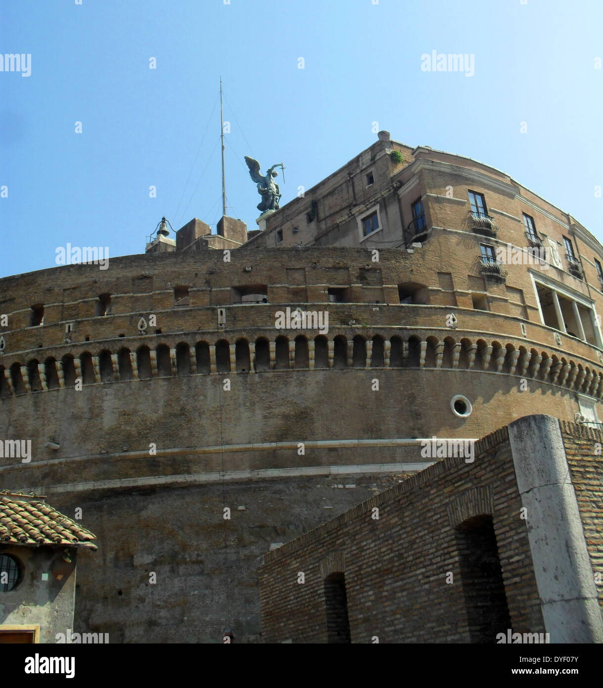 Architectural detail from the Castel Sant'Angelo, a tall cylindrical ...