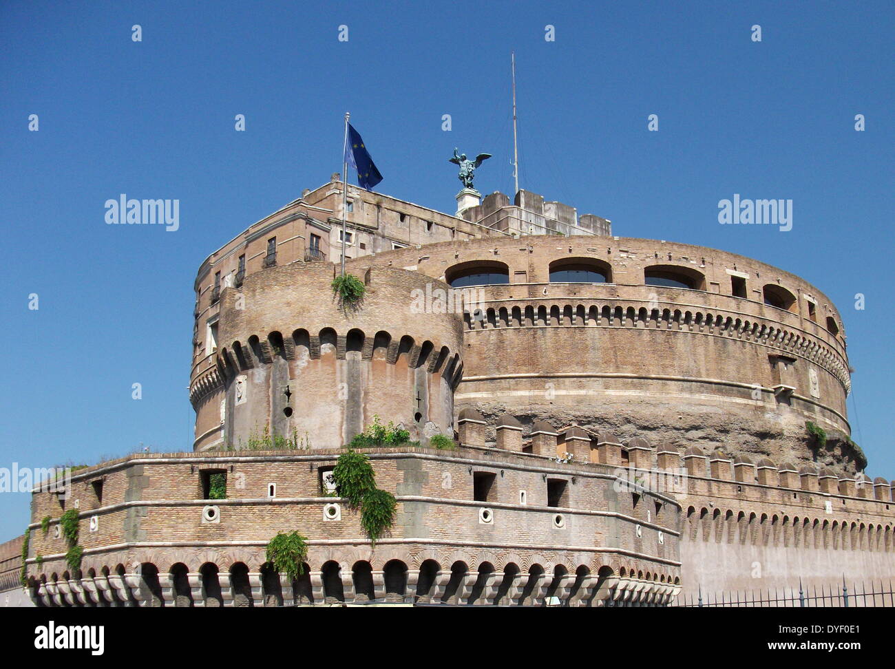 Architectural detail from the Castel Sant'Angelo, a tall cylindrical ...