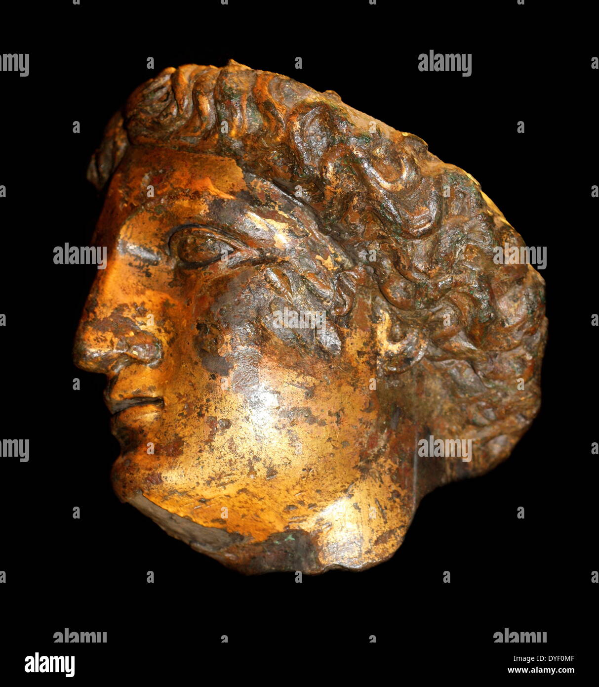 Gilt bronze head of Sulis Minerva from a cult statue in the temple at ...