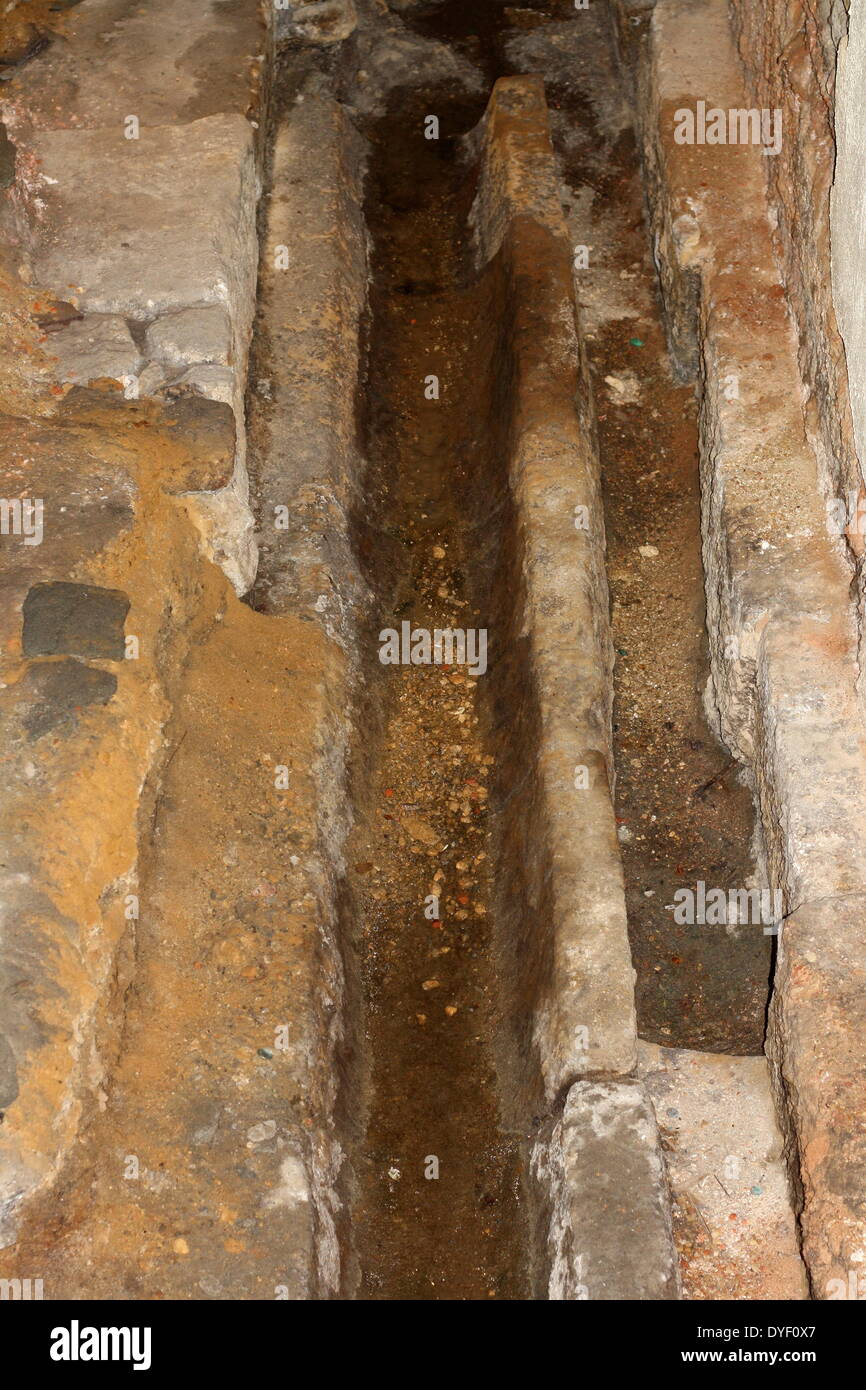 Stonework in and around the Sacred Spring in the Roman Baths in England ...